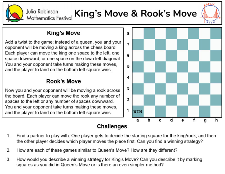 King's Move & Rook's Move JRMF Handout | PDF