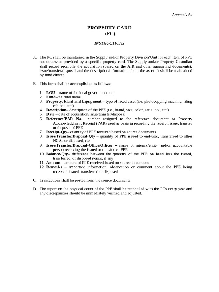 Appendix 54 - Instructions - PC | PDF