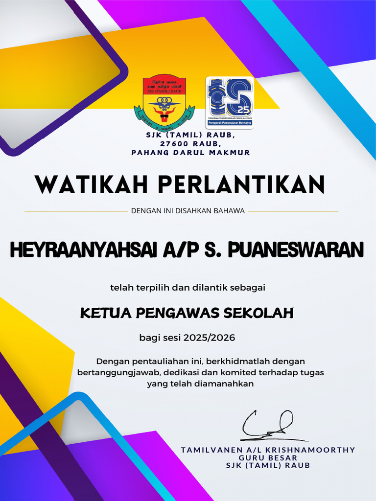 Watikah Perlantikan Pengawas Sekolah 2025 | PDF