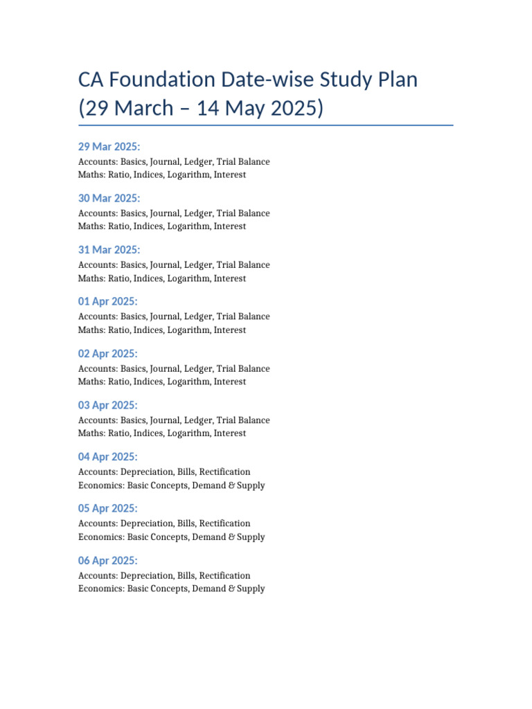CA Foundation Study Plan 2025 | PDF | Statistics | Economies