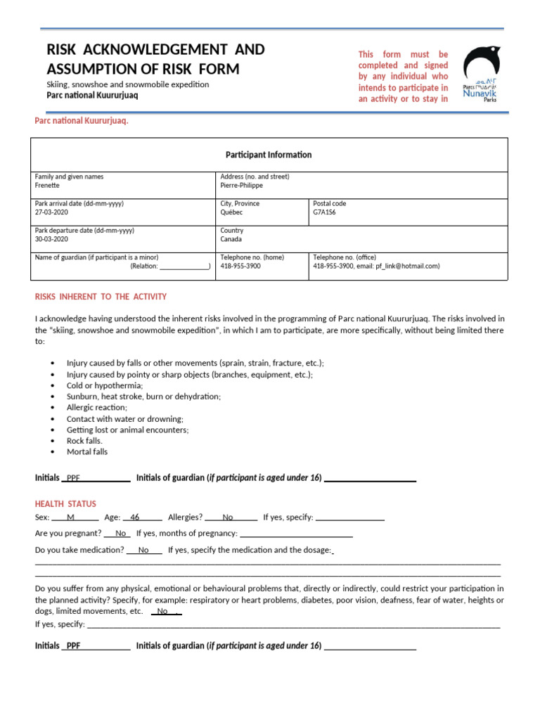 Risk Acknowledgement | PDF | Risk