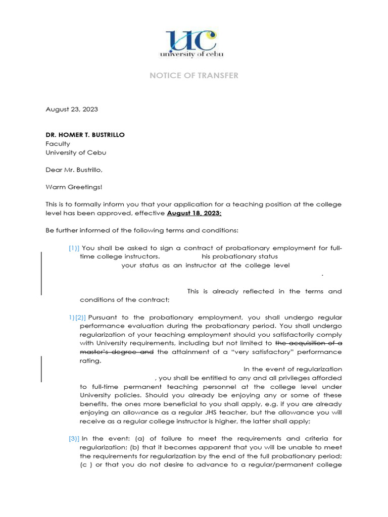 Notice of Teaching Position Transfer | PDF | Business