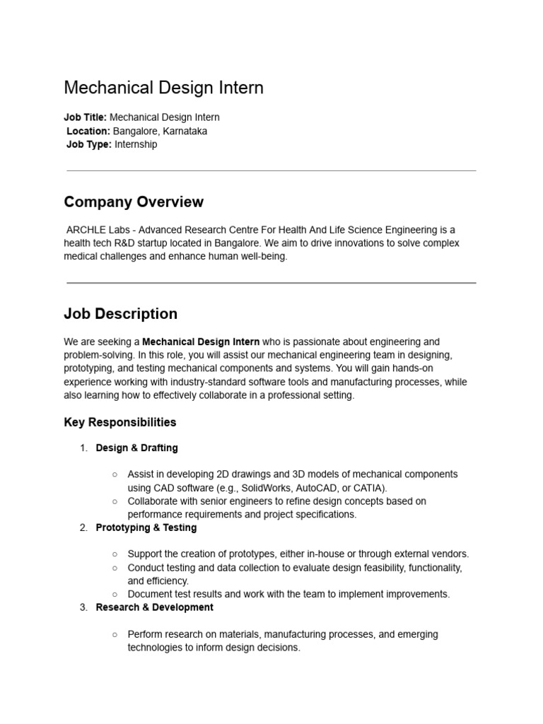 JD For Engineering Interns | PDF | Robotics | Engineering