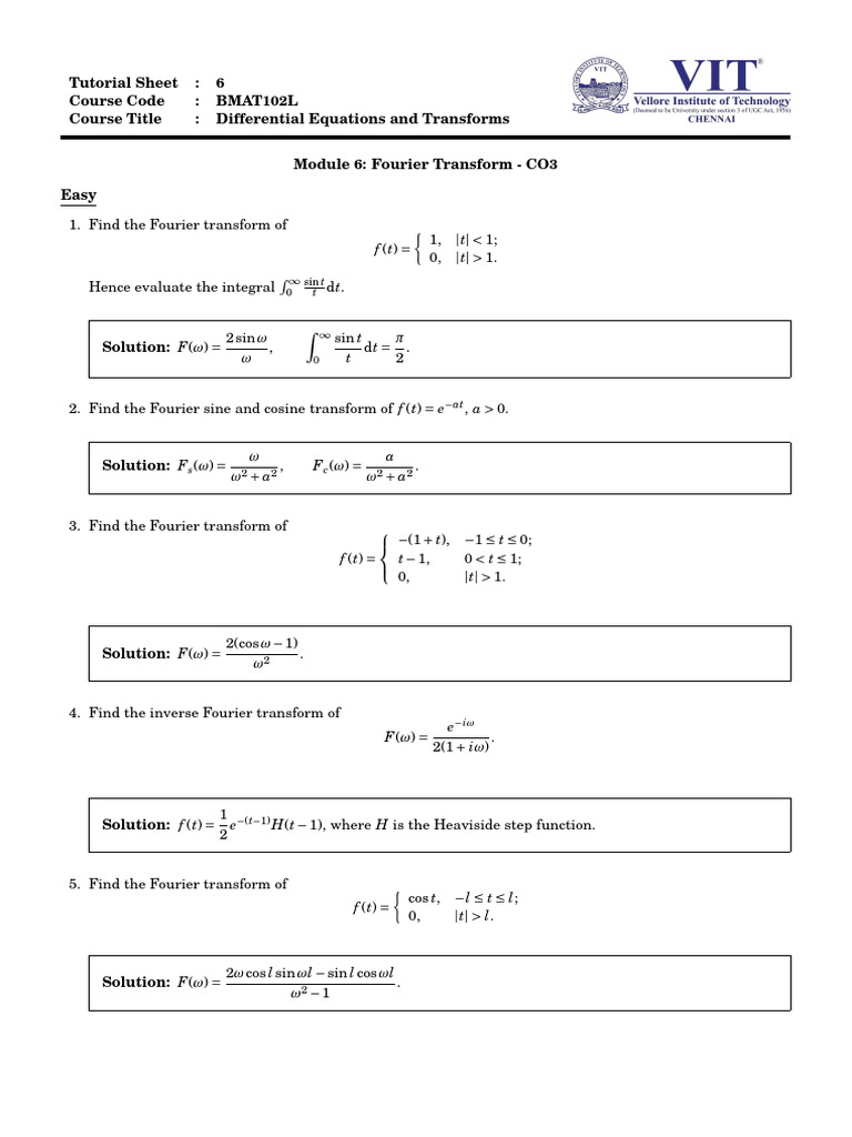 Module 6_Tutorial sheet___DET___BMAT102L | PDF | Mathematical Analysis | Complex Analysis