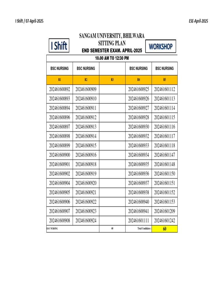 7 April 2025 I Shift Sitting Plan | PDF | Association Football