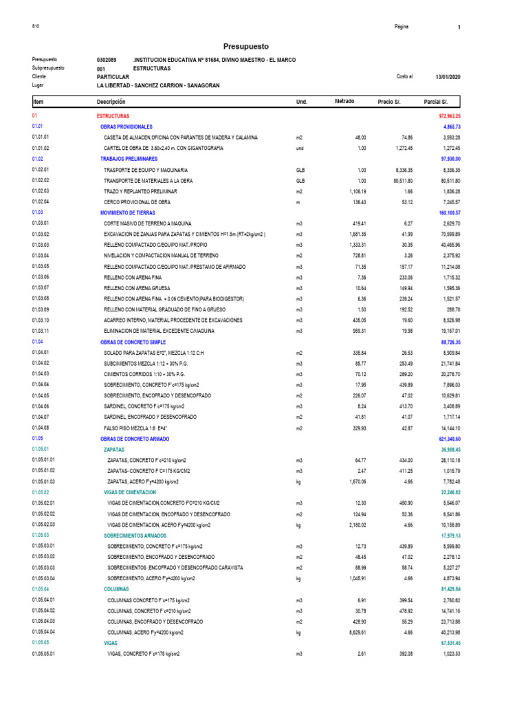 Ppto Estructuras | PDF