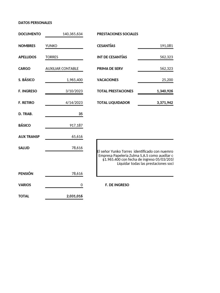 Liquidación Yunko | PDF