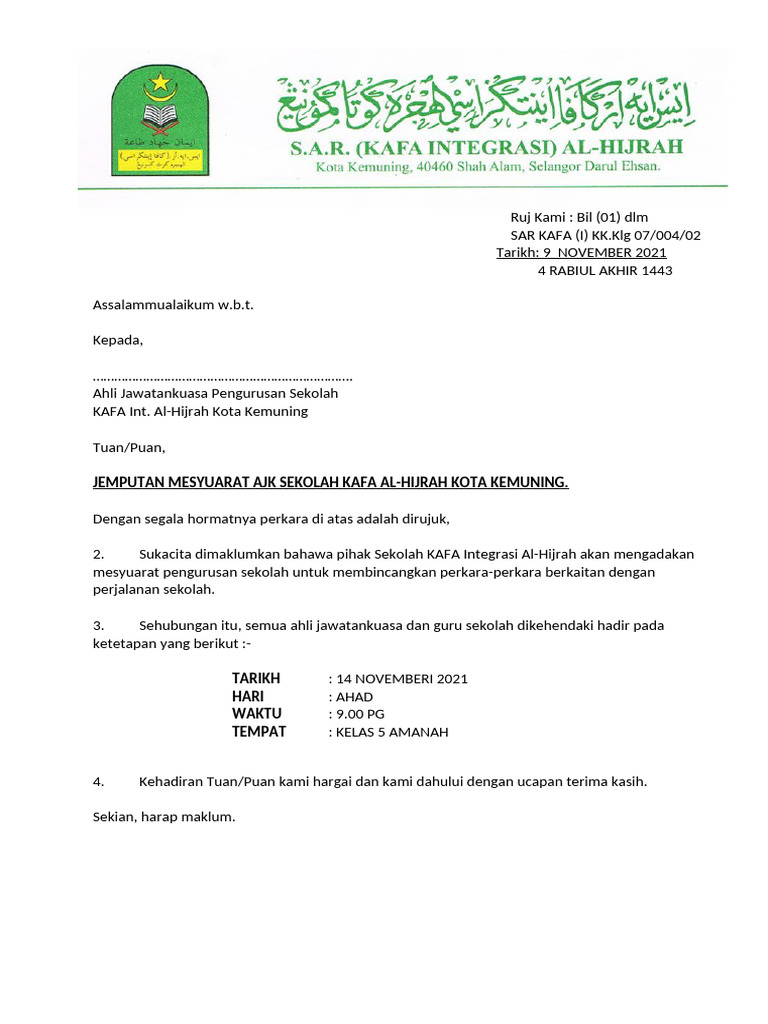 SURAT JEMPUTAN MESYUARAT | PDF