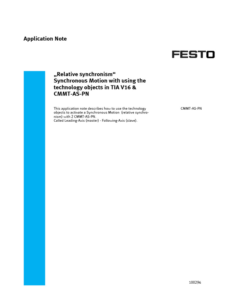 Synchronous Motion With Using The Technology Objects in TIA V16 - V1AppNote100296V1.10 | PDF ...