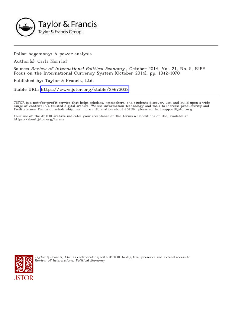 Norrlof Dollarhegemonypower 2014 | PDF | Currency | Renminbi