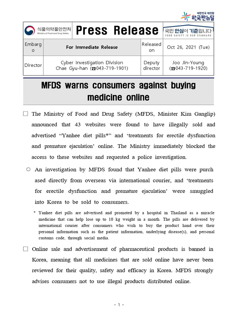 MFDS Warns Cosumers Against Buying Medicine Online | PDF | Health Care | Pharmacology