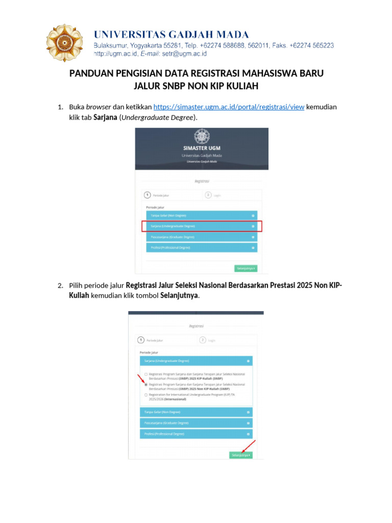 Panduan Registrasi Mahasiswa Baru UGM | PDF