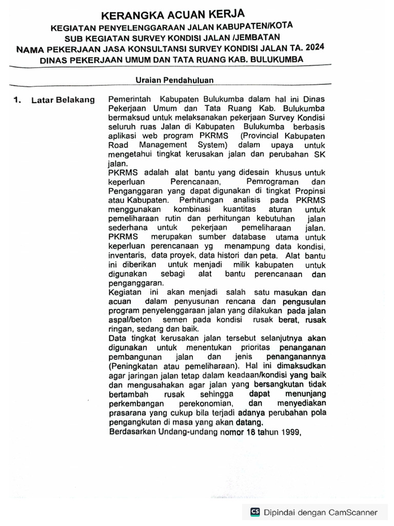 KAK+DATA+KONDISI+JALAN | PDF