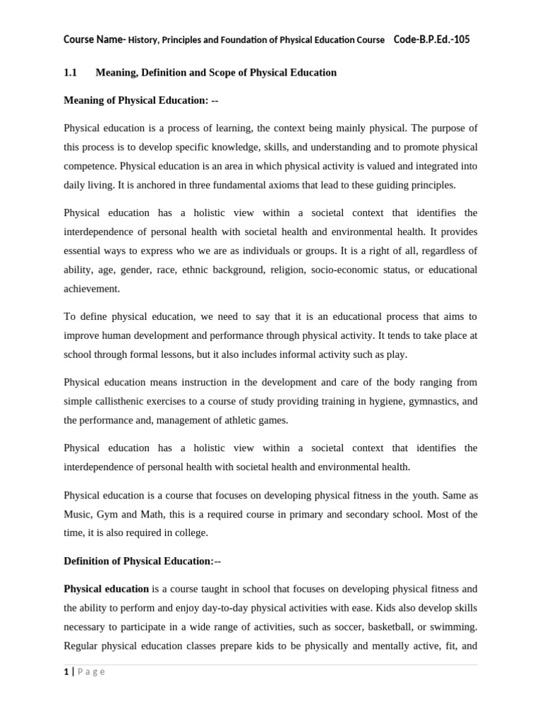 Scope and Definition of Physical Education | PDF | Physical Education