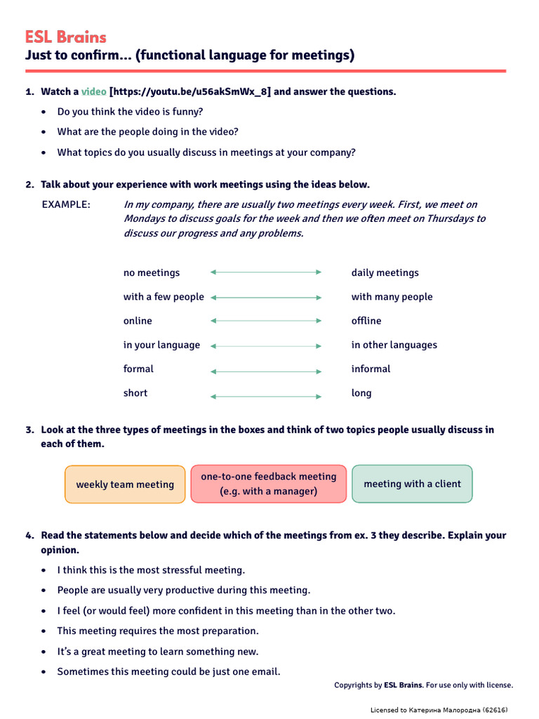 ESL Brains Just To Confirm Functional Language For Meetings SV 7762 ...