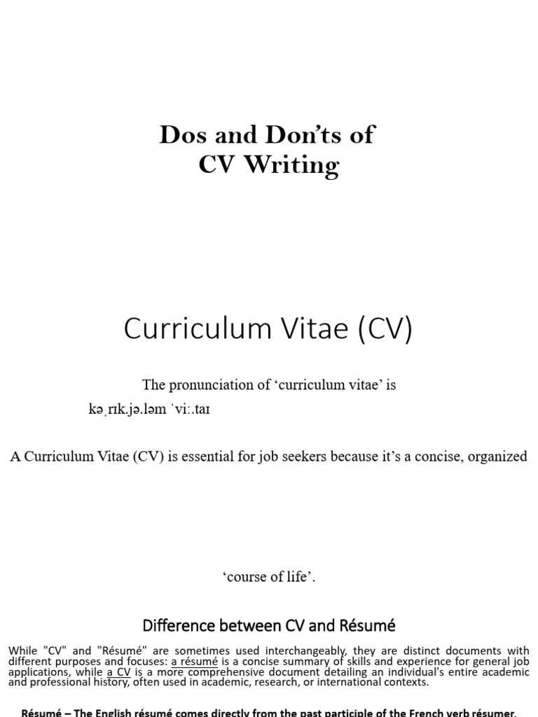 CV Writing (Components and Format) - (ECS 3105) - Teacher - Vincent Dip Gomes (Winter 2025 ...