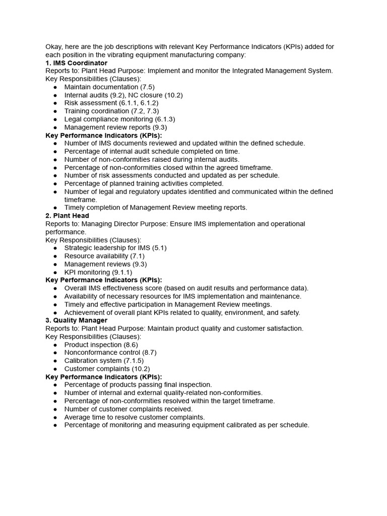 Employee Job Descriptions | PDF | Internal Audit | Performance Indicator