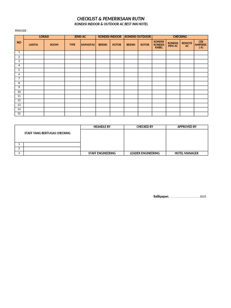 Eng - Checklist Ac 3 Bulan | PDF