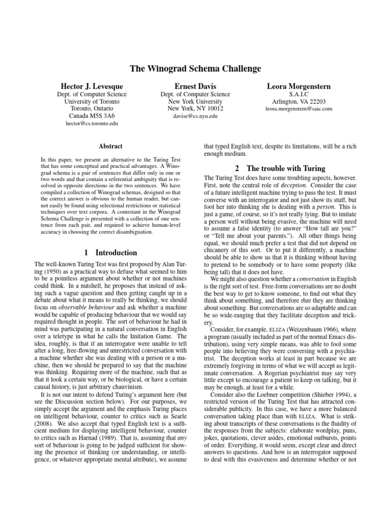 Winograd Schema Challenge Explained | PDF | Linguistics | Cognitive Science