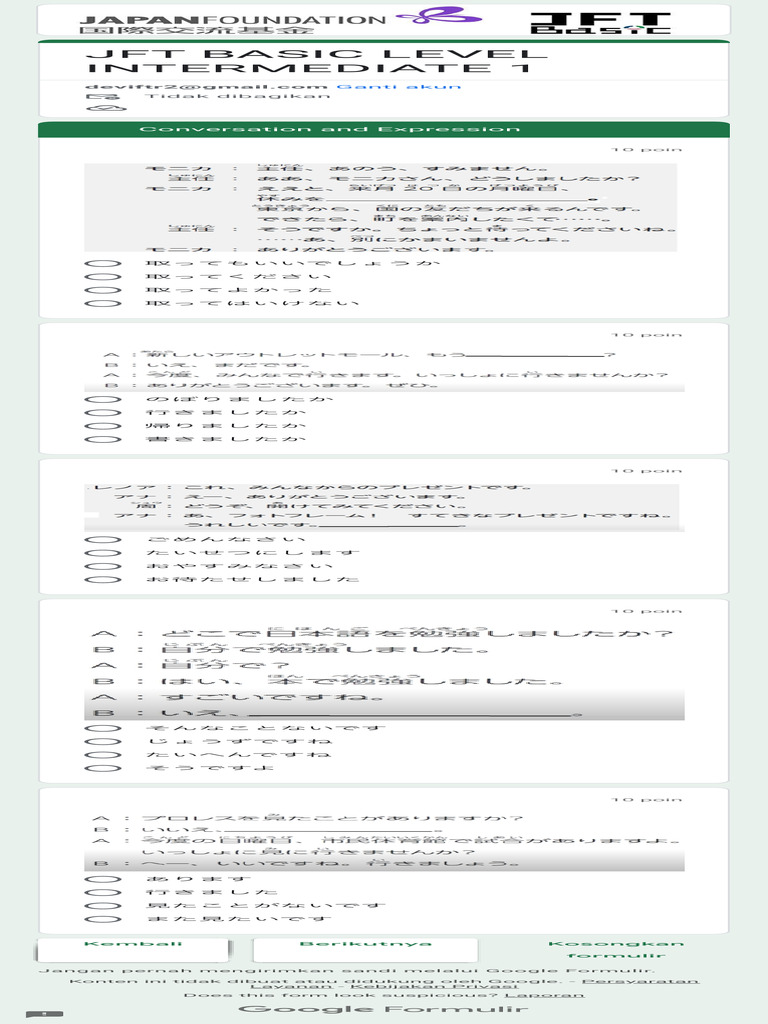 JFT Basic Level Intermediate 1 | PDF