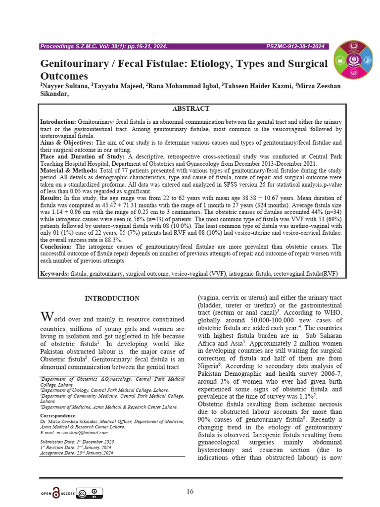 Genitourinary Fistula: Types and Outcomes | PDF | Islamabad | World ...