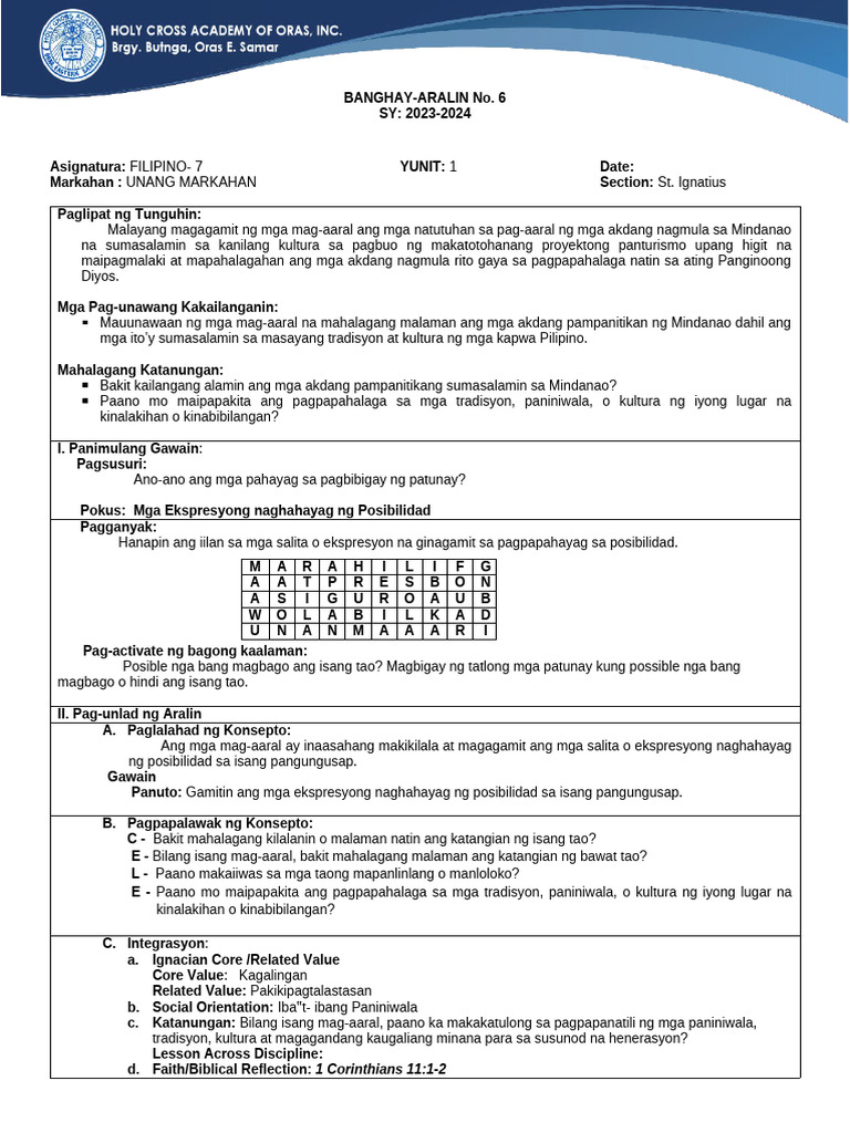 Q1 - LP Filipino 7 | PDF