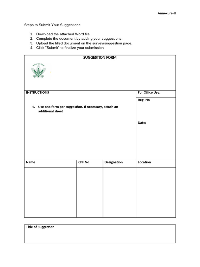 Suggestion Form | PDF