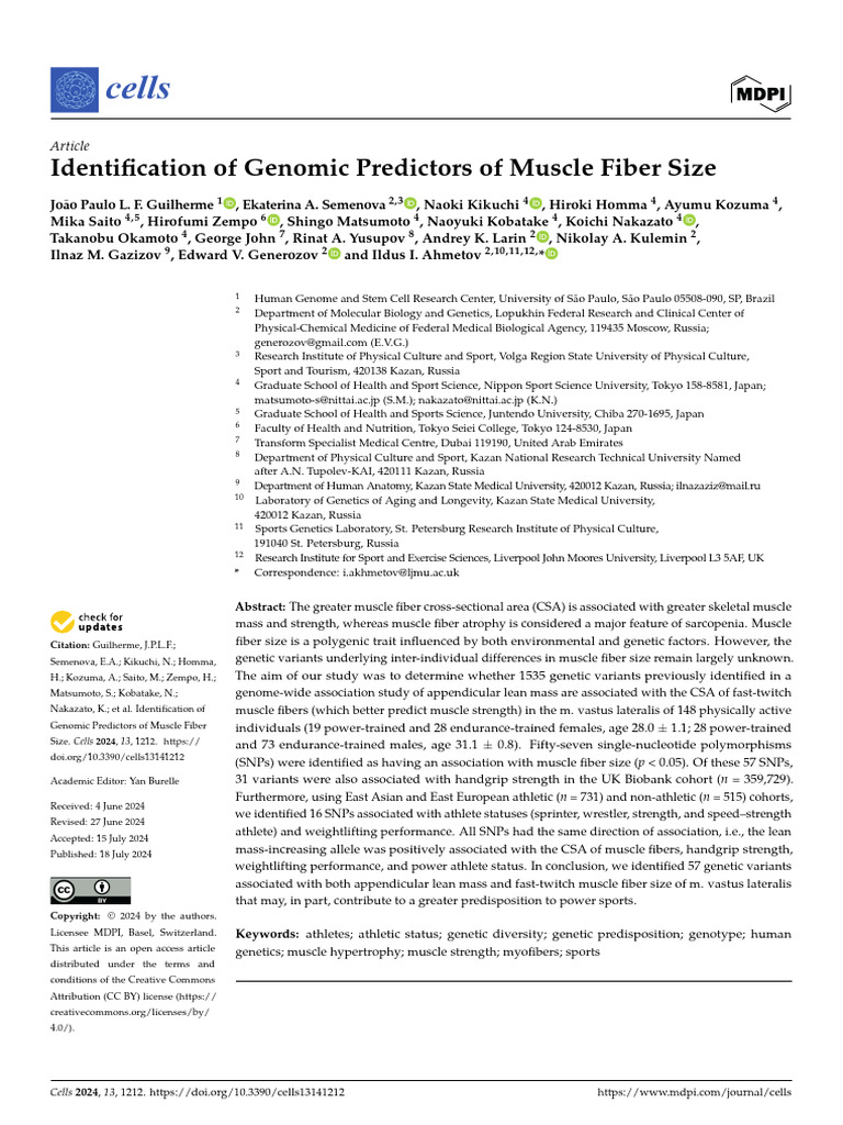 Identification of Genomic Predictors of Muscle Fiber Size | PDF ...