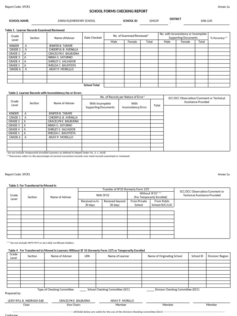 School Forms Checking Report | PDF