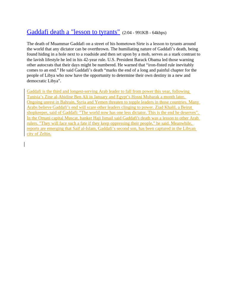 Gaddafi Death A | PDF