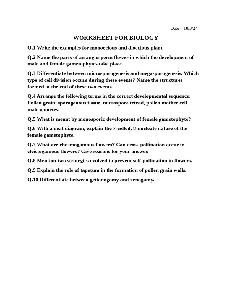 18 - 22!59!19!03!2025 - Worksheet For Biology Chapter-1 | PDF