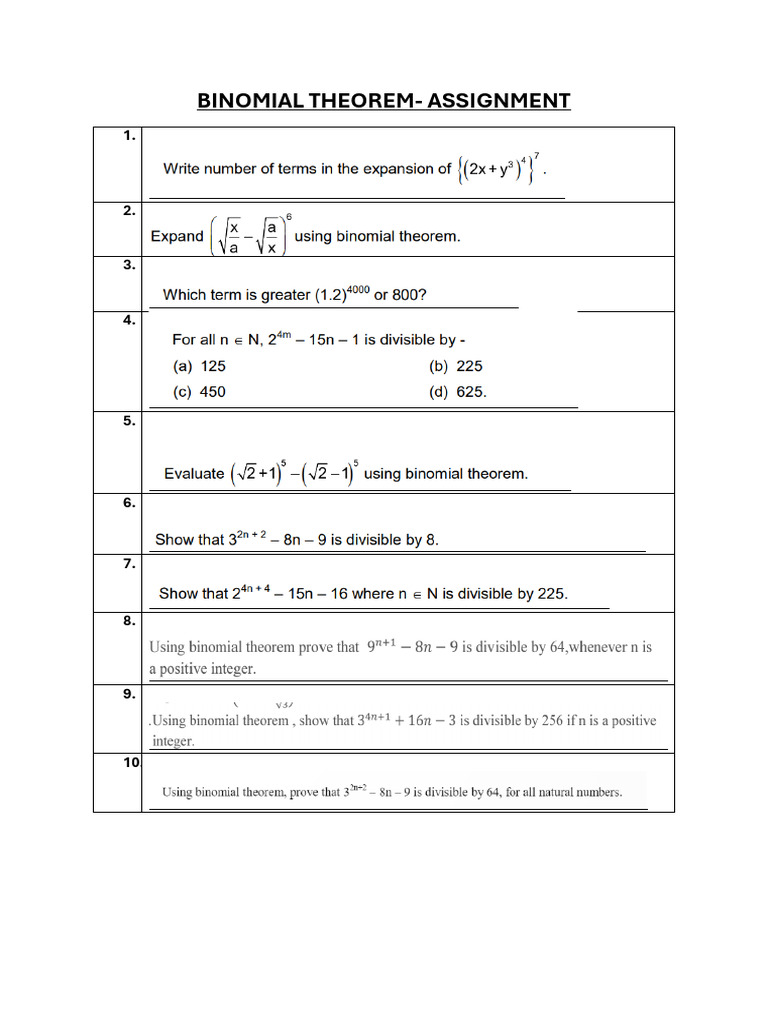 Binomial Theorem Assignment 2 | PDF