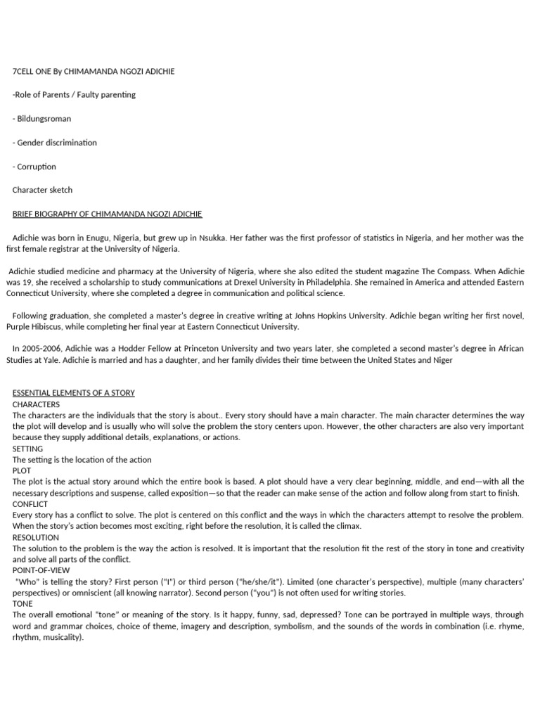 Cell One by Chimamanda Ngozi Adichie | PDF | Prison