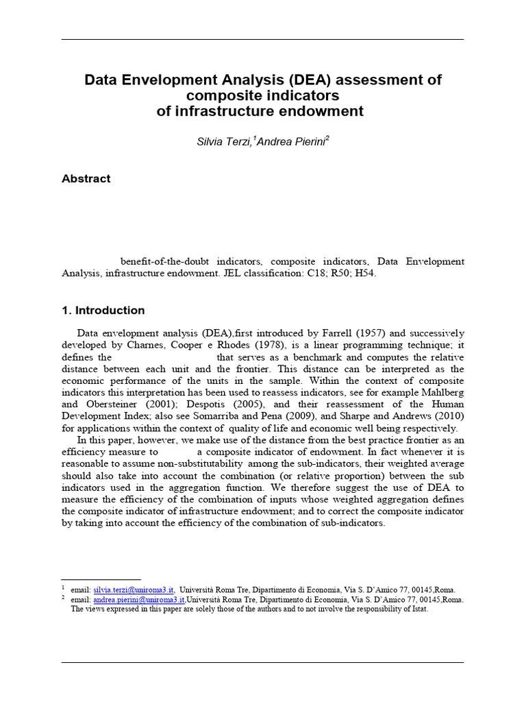 Art.1 Data Envelopment - Analysis Infrastructure Endowment | PDF