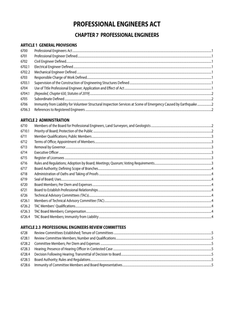 Professional Engineers Act Overview | PDF | Engineer | Repeal