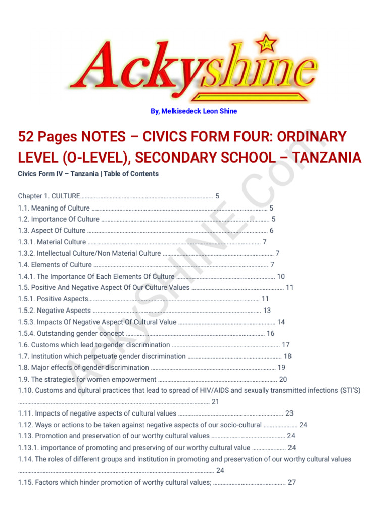 Civics Form Four Notes - Tanzania | PDF | Sexually Transmitted ...