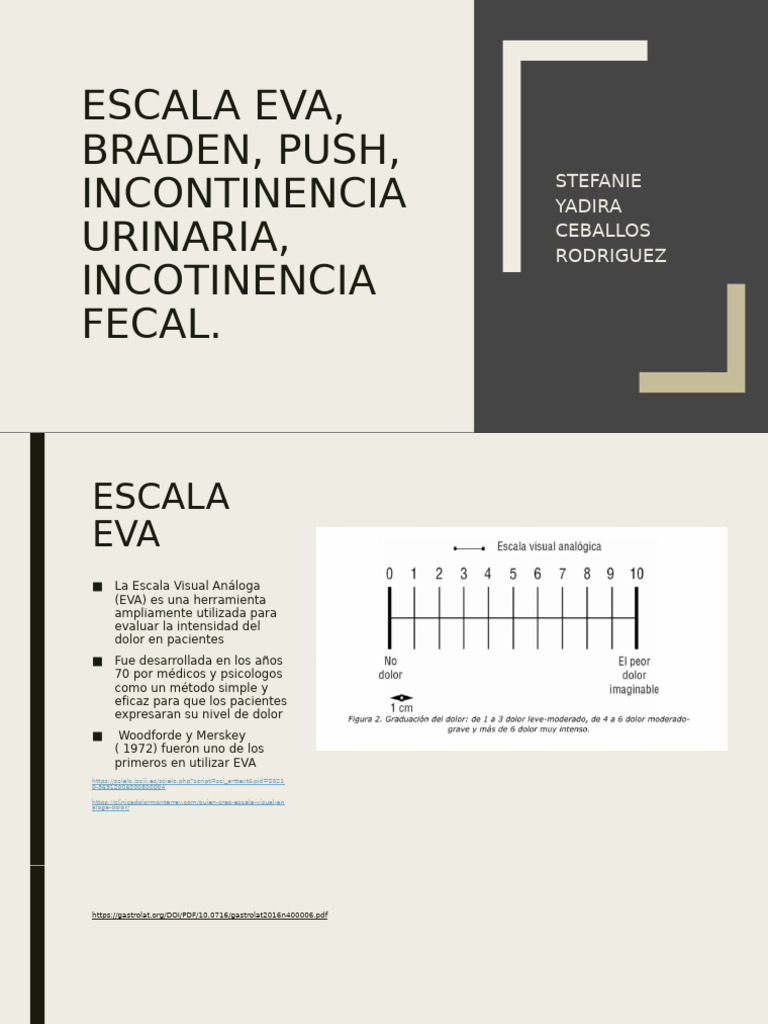 Escalas Eva, Push, Braden, If, Iu 2 | PDF | Especialidades Medicas | Enfermedades y trastornos