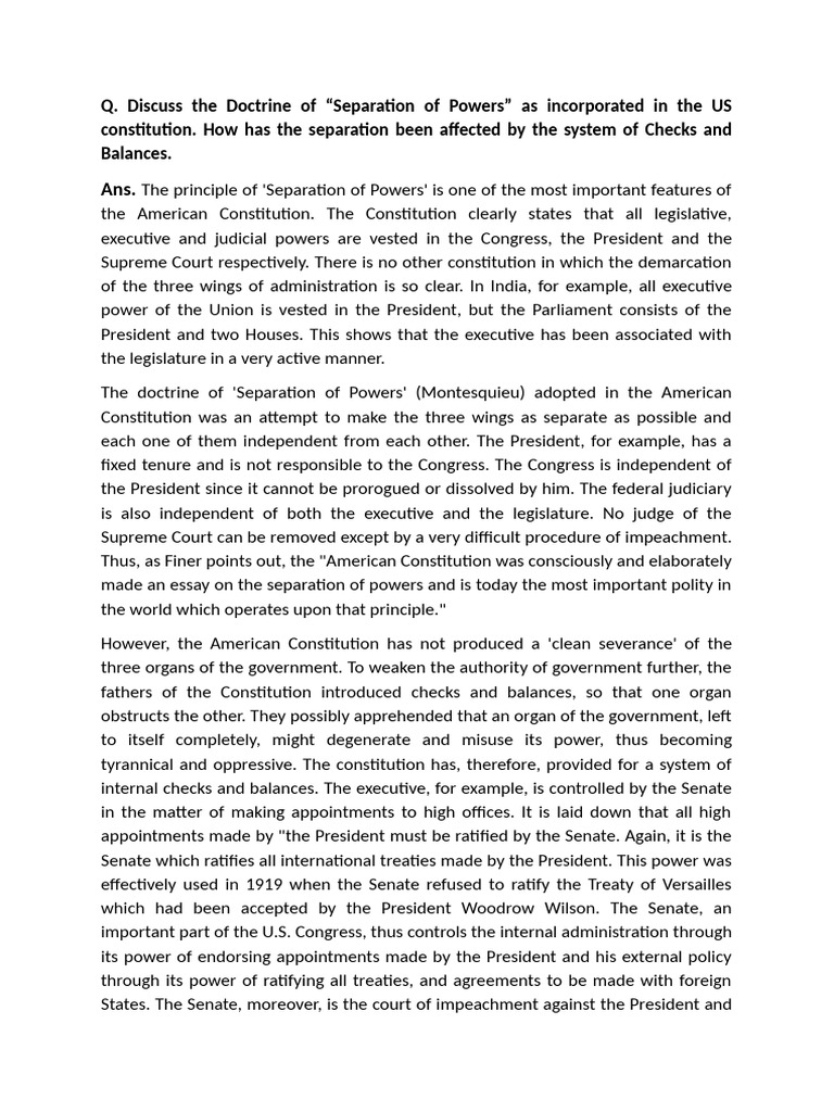 Doctrine of Separation of Powers | PDF | Presidents Of The United ...