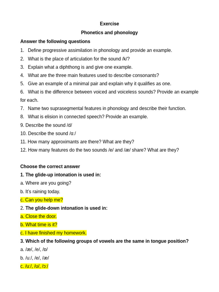 Exercise - Phonetics and Phonology | PDF