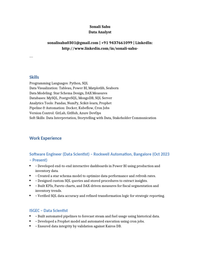 Sonali_Sahu_Tailored_Resume | PDF | Data | Sql