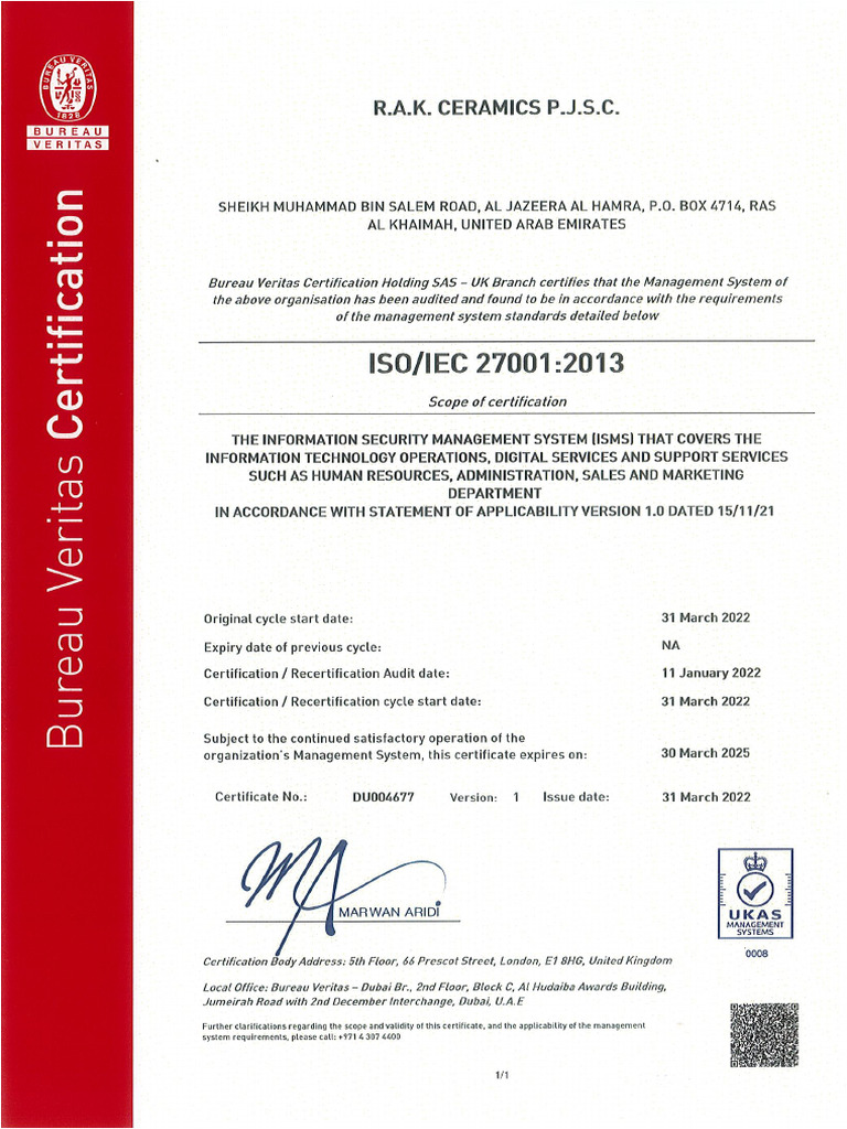 Iso 27001 Certificate | PDF