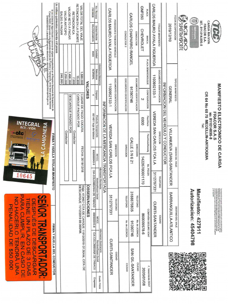 Despacho Veh GNF050 | PDF
