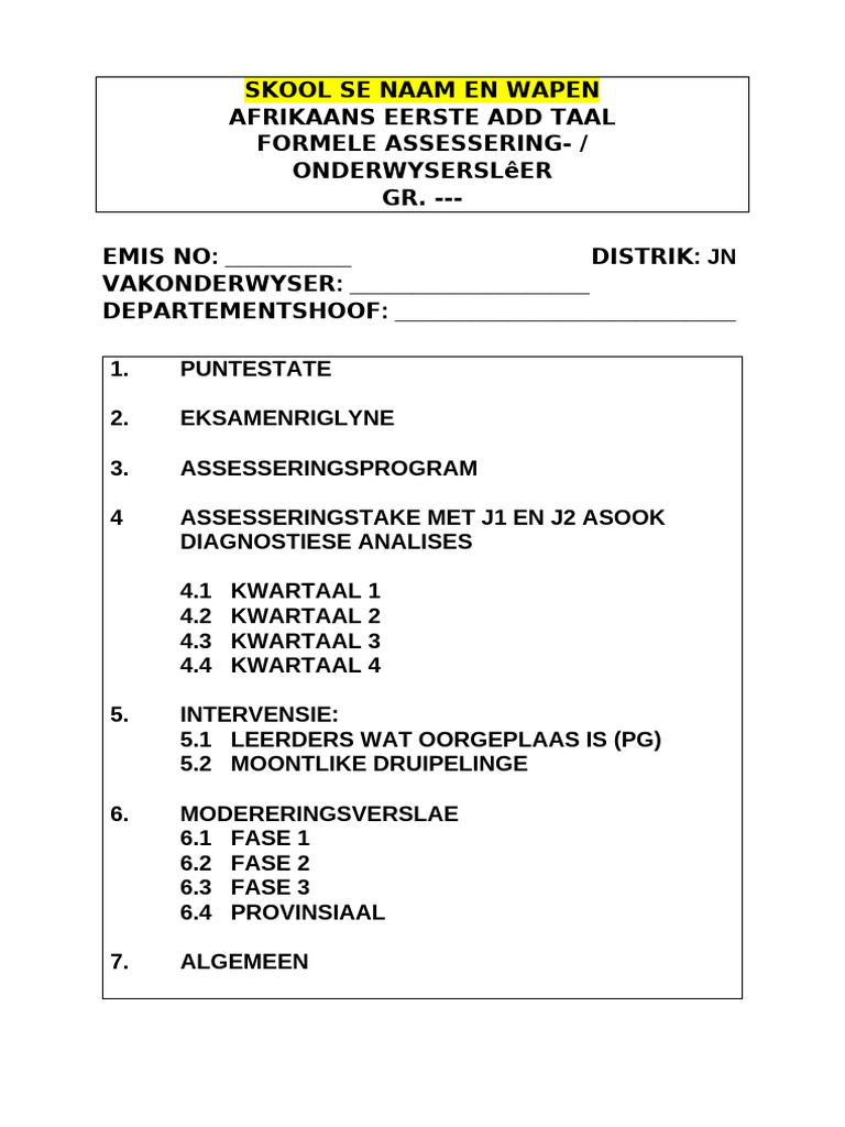 Formele Ass Leer Inhoudsopgawe | PDF