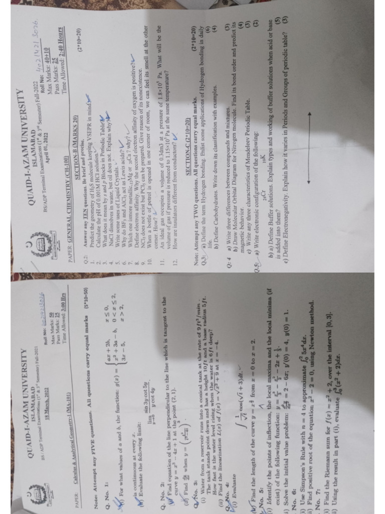 1st Semester Papers BS Maths | PDF
