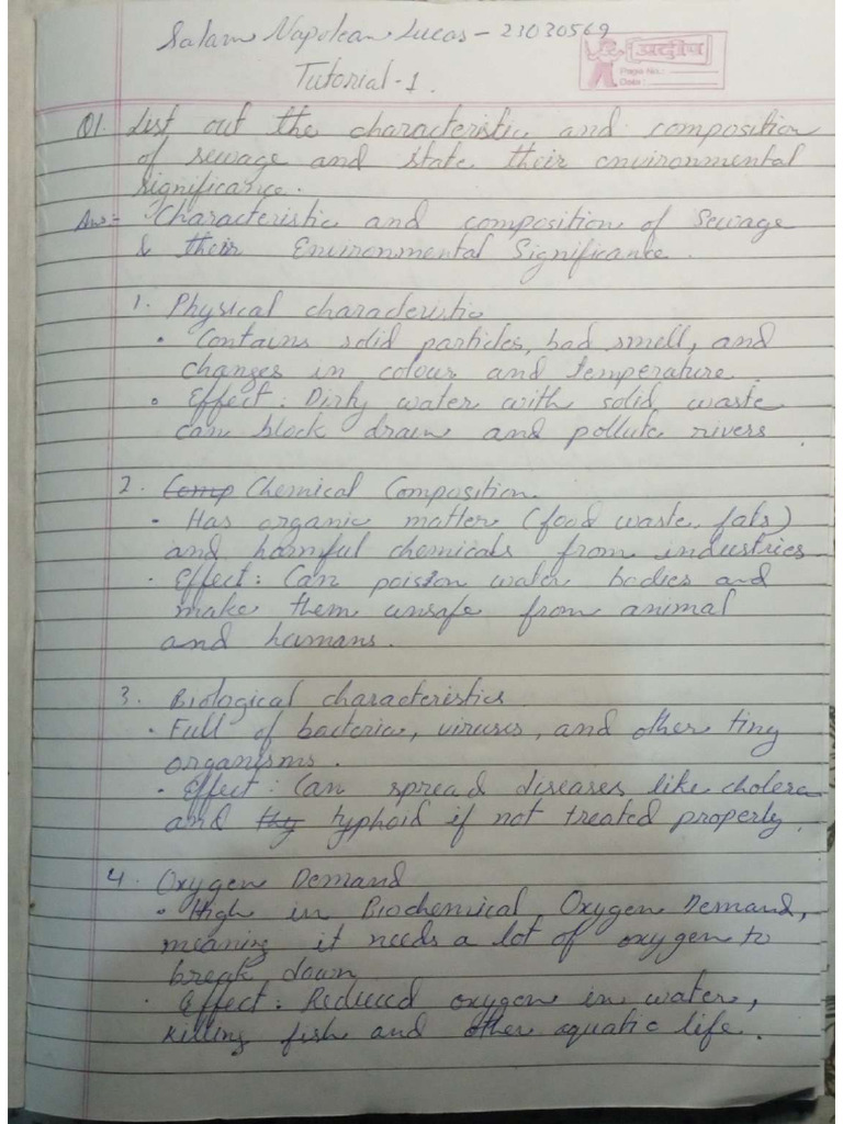 Environmental Engineering Tutorial Assignment, Salam Napolean Lucas | PDF