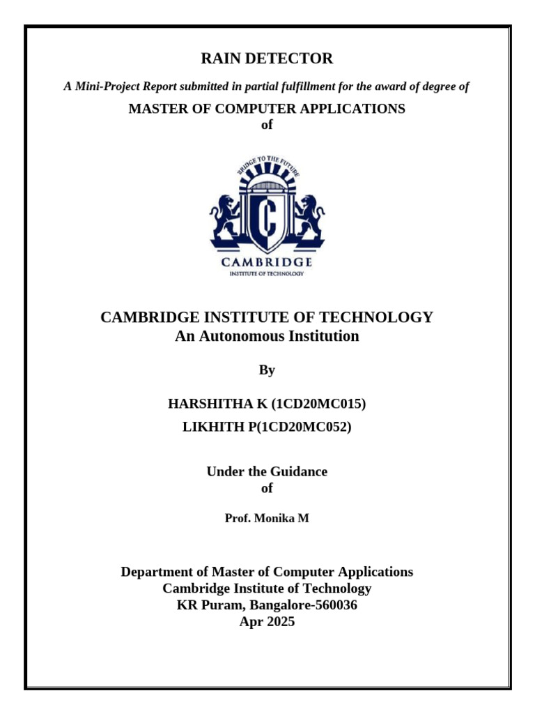 Mini Project Front Pages | PDF | Internet Of Things | Information Technology