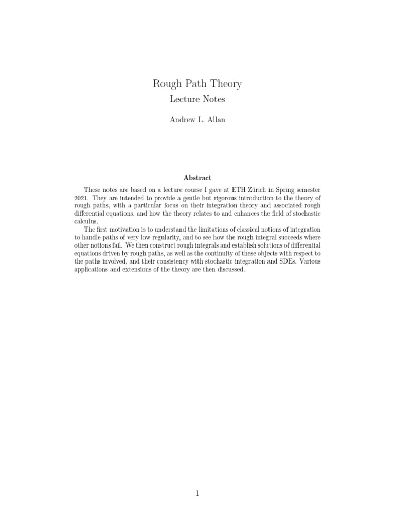 RP_lecture_notes_Allan | PDF | Stochastic Differential Equation | Integral