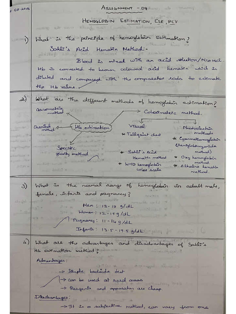 Hemoglobin, Esr Assignment | PDF