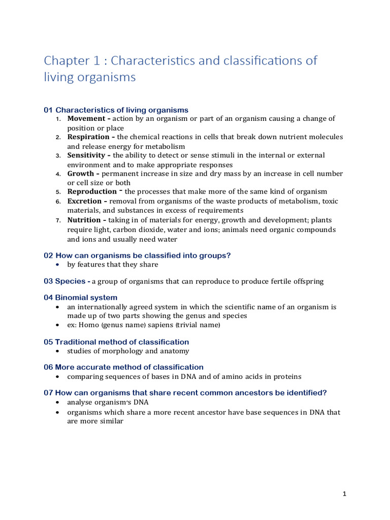 Characteristics and Classification of Organisms | PDF | Cell (Biology ...