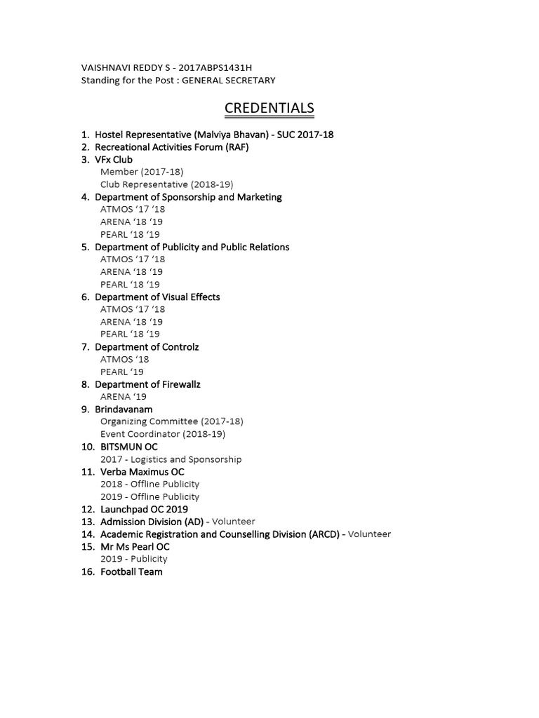 Vaishnavi Reddy S - Credentials | PDF